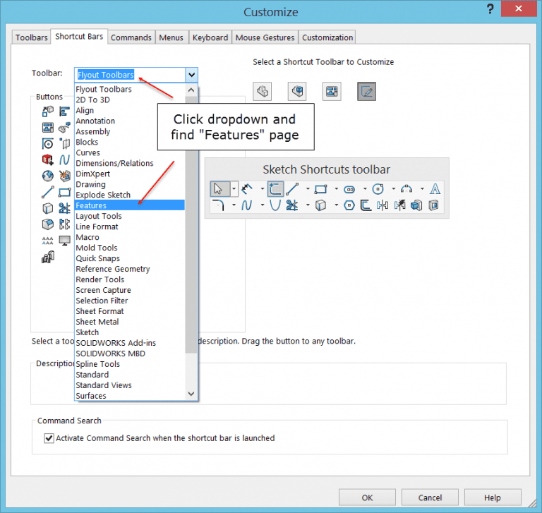 SOLIDWORKS Tip: Adding Feature Tools to Your Sketch Shortcut Bar - GSC