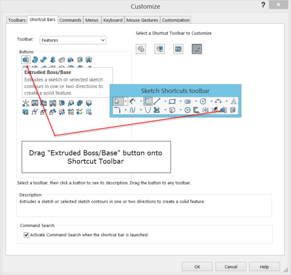 Solidworks Tip Adding Feature Tools To Your Sketch Shortcut Bar Gsc